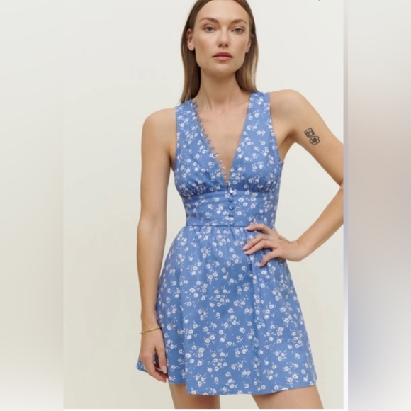 Reformation | Dresses | Reformation Isador Blue Floral Mini Dress ...